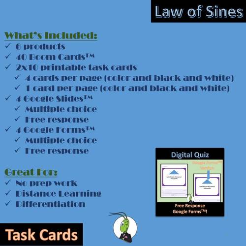 Law of Sines or Law of Cosines Task Cards, Boom and Google Form Bundle