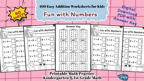 400 Easy Addition Questions Worksheets Kindergarten & 1st Grade Math ...