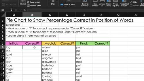 Articulation Excel Data Chart for /CH/ Sounds by Nicole Allison | TPT