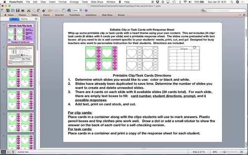Editable Task or Clip Cards for Valentine's Day or February Centers