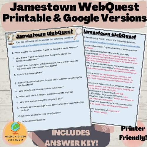 Jamestown WebQuest by Making History with Mrs M | TPT