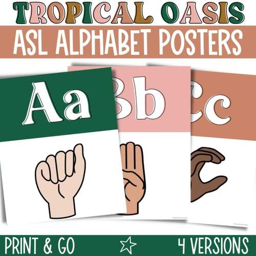 ASL Alphabet Posters / Tropical Sign Language Alphabet Posters / Boho Decor
