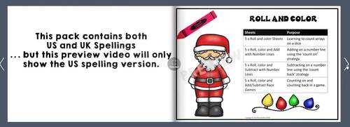 Christmas Math Roll and Color Math Activities Addition Subtraction