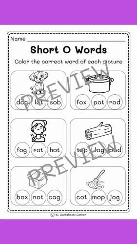 CVC Words Worksheets for Kindergarten (Short O) -PHONICS SPELLING ...