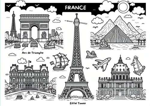 Voyage through France: A Coloring Adventure Pages French Landmarks