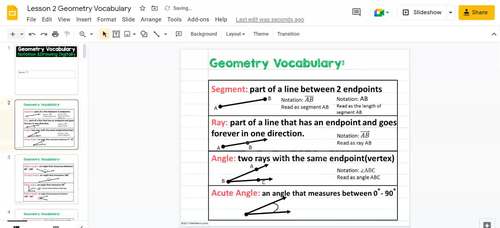 Geometry Vocabulary Notation Drawing Digitally in Google Slides Lesson