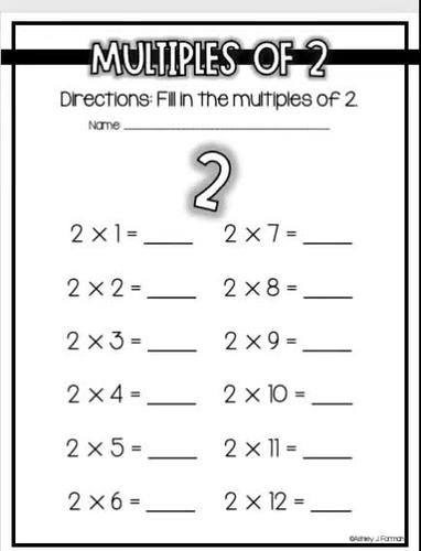 Multiples of 2 Worksheets by Teaching with Glitter and Gold | TPT
