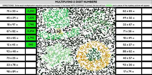 St. Patty's Day #2 Multiplying 2 Digit Numbers Math Digital Pixel Art