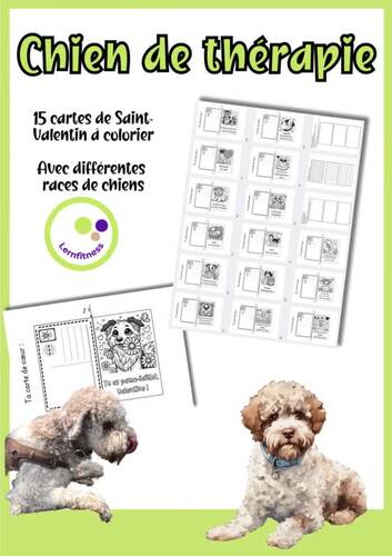 French: Valentine's Day Dog-Themed Coloring Cards for French Learners