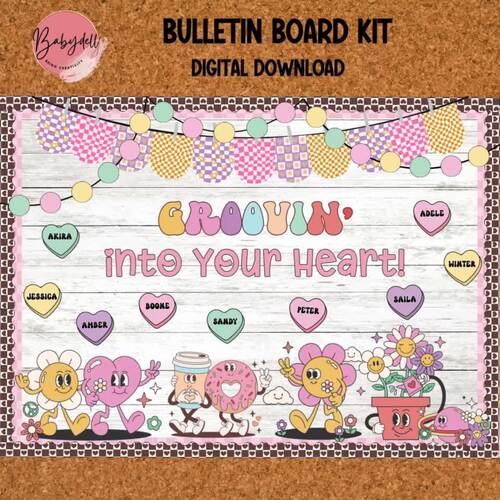 Groovy Valentine's Day Bulletin Board Kit Retro February Classroom Décor