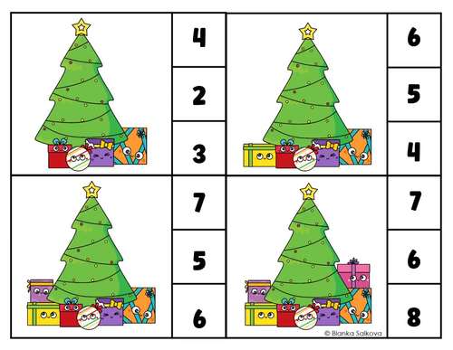 Christmas Tree Counting C|ip Cards by Three Little Kittens | TPT