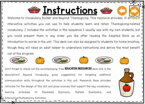 Vocabulary Builder and Beyond: Thanksgiving (Boom Cards™) Digital ...