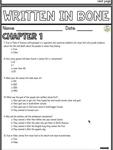 "Written in Bone" Printable Chapter Quiz Novel Assessment Bundle