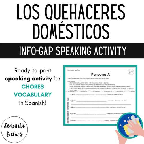 Info Gap Chores Speaking Activity in Spanish - quehaceres - information gap