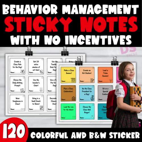 Behavior Management Sticky Notes for Student Rewards With No Incentives