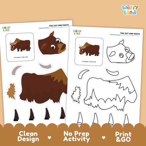 Yak Craft Cut and Paste Activity Worksheet Winter Mountain Animal Letter Y