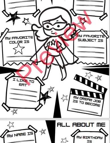 All About Me Worksheet-First Day of School Activities (Superhero Theme)