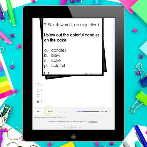 Quick Grammar Practice: Digital Color By Parts of Speech for Google Forms