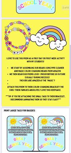 Magic Color Changing Beads Poem for Back to School by Kindergarten Kitties