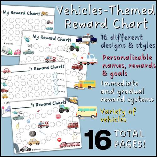 Kids Reward Chart Printable Vehicle Themed | Reward Sticker Chart ...