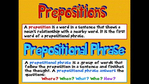Prepositions and Prepositional Phrases Grades 3 - 5 Common Core | TPT