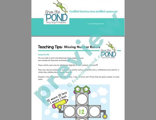 Number Robot Digital and Printable Activity Mats by From the Pond