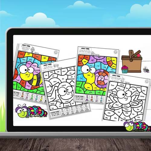 Insects and Bugs Color by Sight Words Coloring Pages Editable Activities