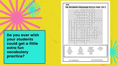 The Outsiders Crossword - No Prep by K-12 Educator For Life | TPT