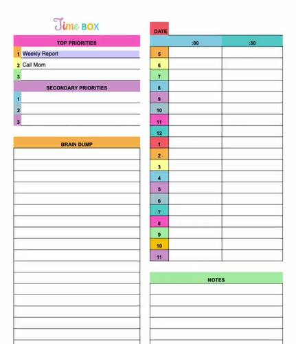 Multi-Color Time Box Planner Printable PDF by Mom Money Map | TPT