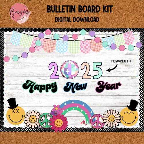 New Year Bulletin Board 2025 | Groovy Retro Classroom Decor | January ...