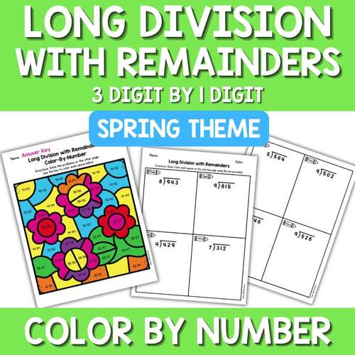Long Division with Remainders Spring Theme Color by Number Code Flowers ...