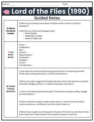 Lord of the Flies | Guided Notes, Critical Thinking, Differentiated ...