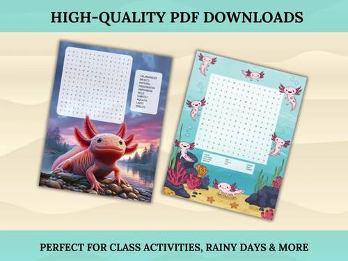 Axolotl Word Search Games. Two Axolotl Wordsearches by EduPrint Learning
