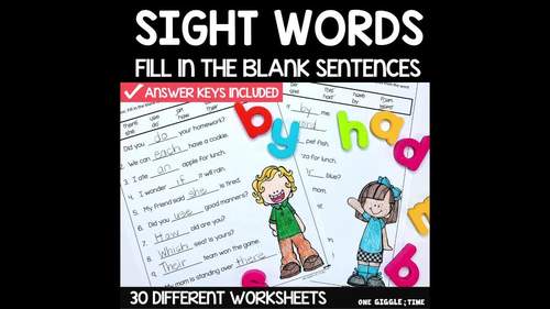 Sight Word Practice Worksheets | Fill In The Blank Sight Word Sentences