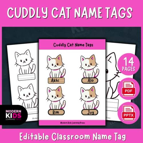 Cuddly Cat Name Tags - Editable PPTX, PDF by ModernKids LearningPress