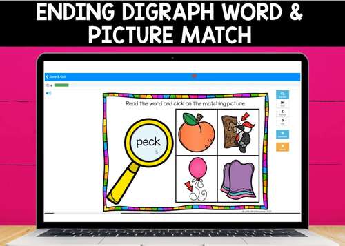 Ending Digraphs Boom Cards Word & Picture Match | Distance Learning