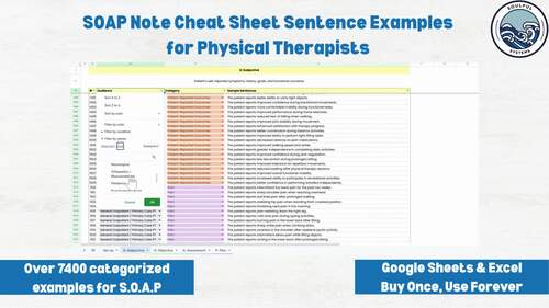 PT SOAP Note Example Spreadsheet Cheat Sheet, Physical Therapy SOAP Note Example