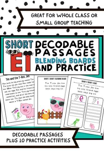 Short e and Short i Decodable Passages , Blending Boards, and Phonics ...