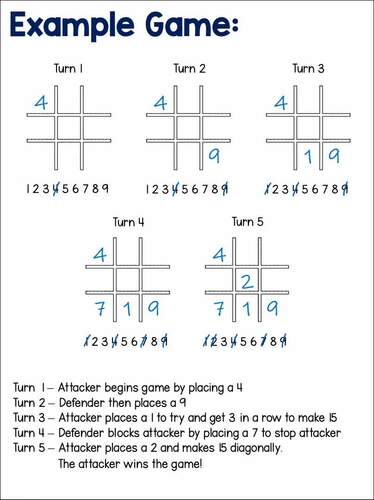 Addition Tic Tac Toe Math Game - Addition Facts Practice to 15 - Number ...