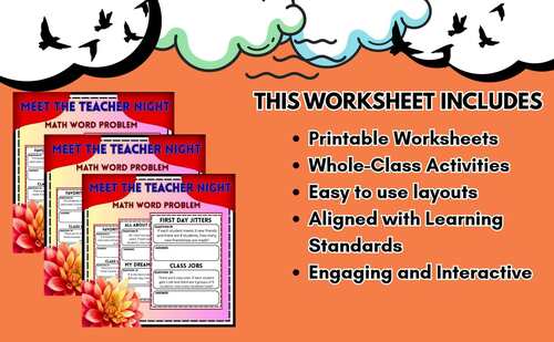 MEET THE TEACHER NIGHT MATH WORD PROBLEM WORKSHEET 2nd,3rd,4th,5th,6th ...