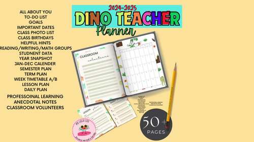 Dino Themed 2024-2025 Planner for Teachers by My Loco Life | TPT