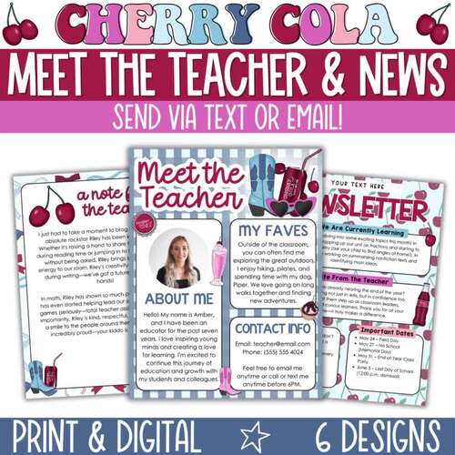 Retro Cherry Digital Meet the Teacher Templates & Newsletters, Open ...