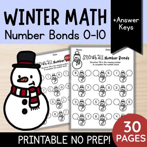 Winter Math: Number Bonds 0-10 | Kindergarten 1st & 2nd grade | TPT