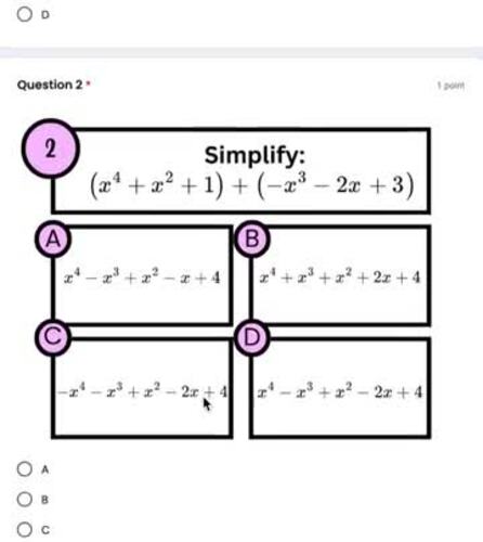 Algebra 2 Polynomial Operations Unit Review on Google Forms (Self Grading)