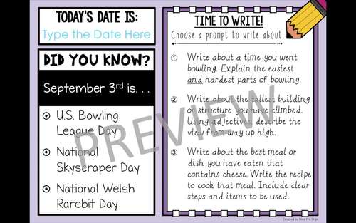 September Writing Prompts and Journal - Distance Learning by Miss P's Style