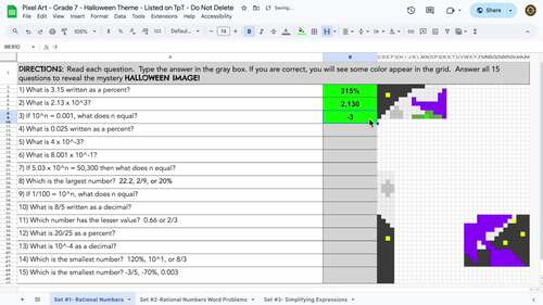 Mystery Picture Halloween Math Rational Numbers | Expressions by Math ...