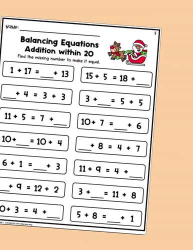 Santa Balancing Equations Addition Within 20 Christmas Math Worksheets ...