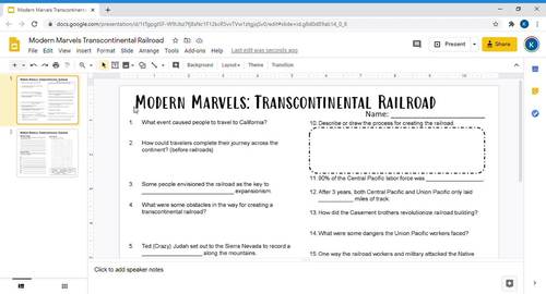 Modern Marvels Transcontinental Railroad Video Guide Activity Distance ...