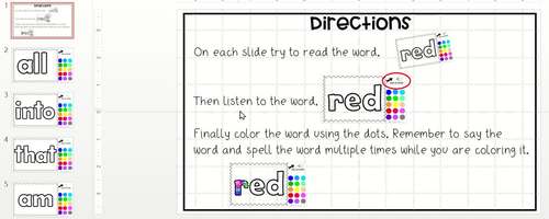 DOT Sight Words Dolch Primer - With Audio- Digital ONLINE Distance Learning