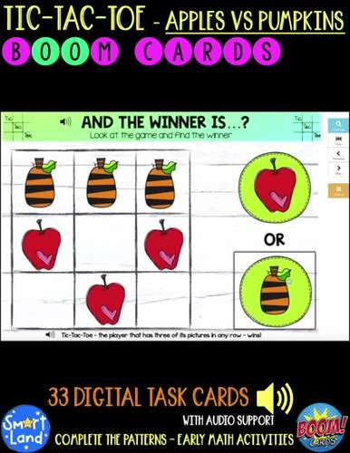 Visual Discrimination Tic-Tac-Toe digital cards | Apples VS Pumpkins